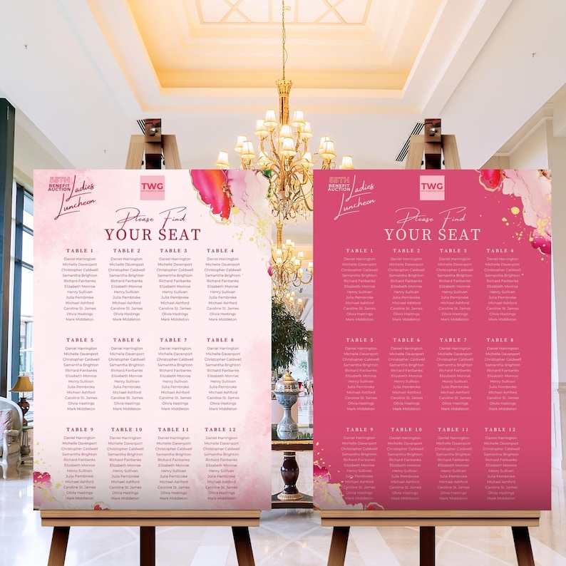 Ladies Luncheon Seating Chart: Pink & Gold Gala, Canva Template ...