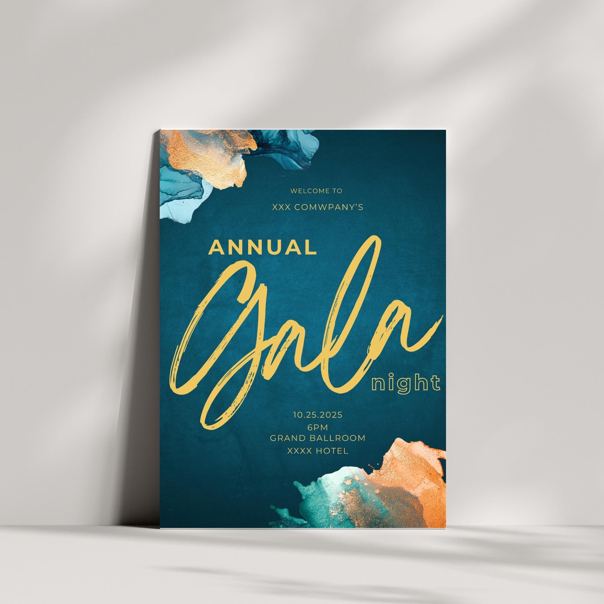 Teal and Gold Gala Night Welcome Sign, Corporate Gala Dinner Signage ...