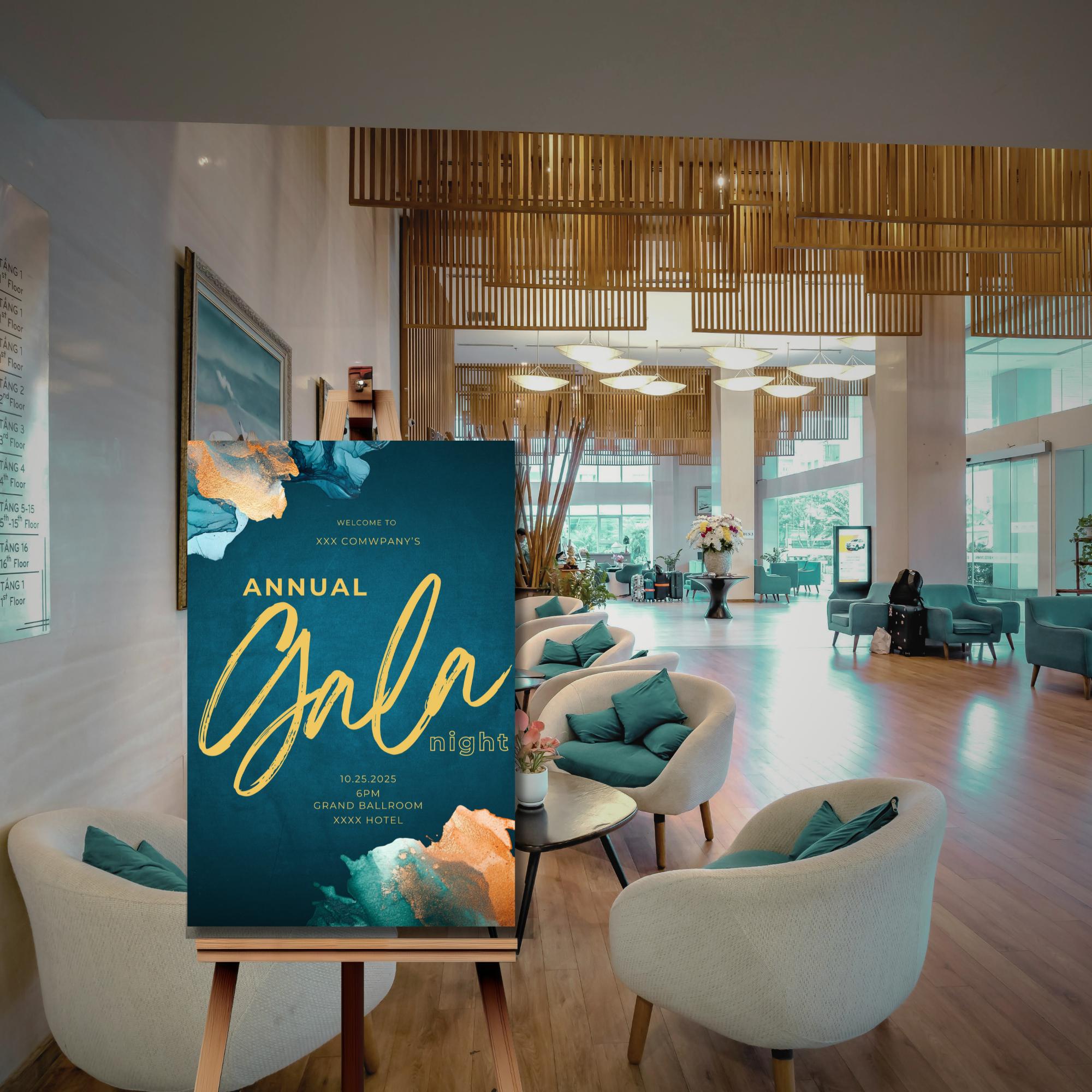 Gala Night Teal and Gold Welcome Sign Corporate Gala Dinner Signage ...