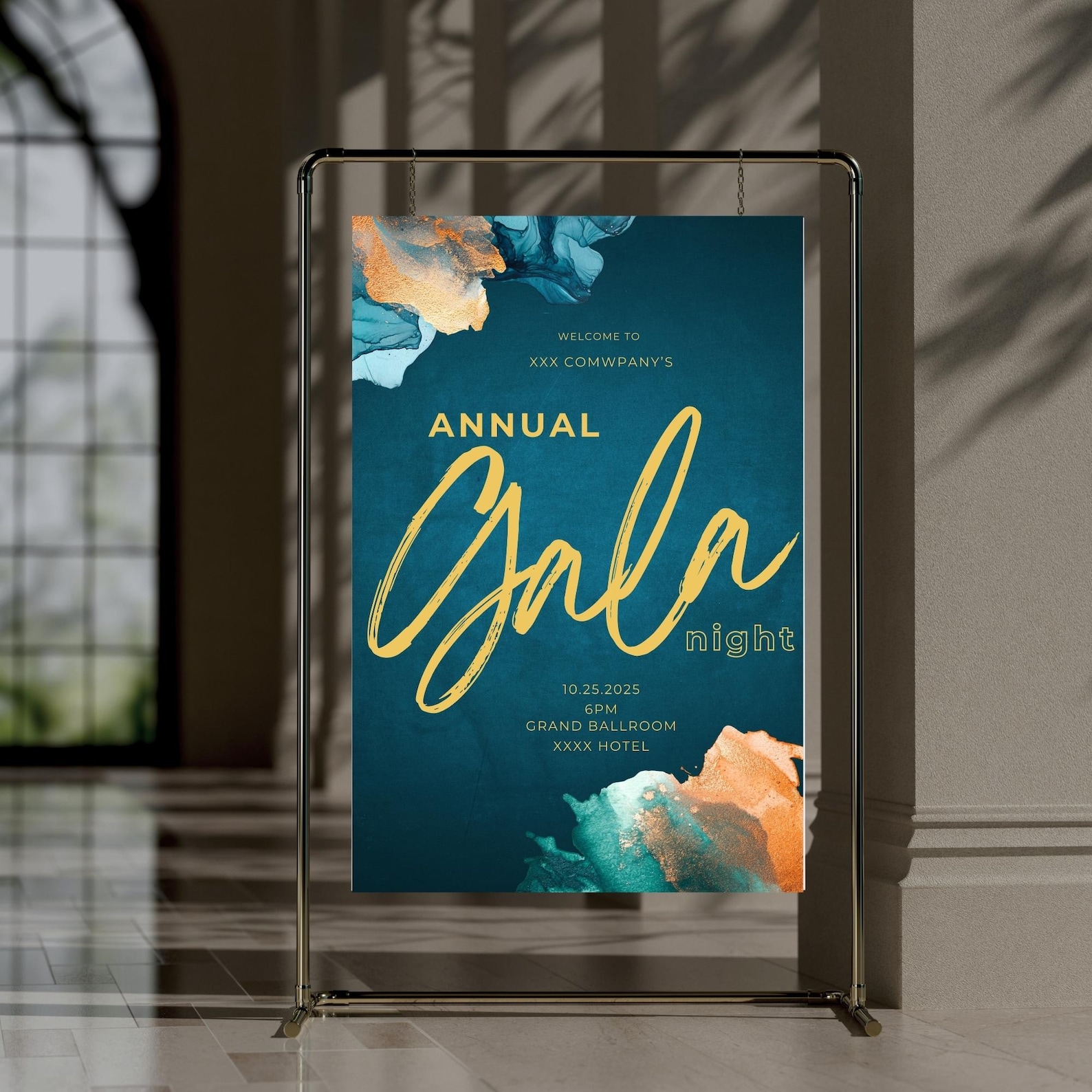 Teal and Gold Gala Night Welcome Sign, Corporate Gala Dinner Signage ...