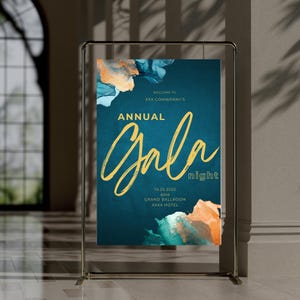 Teal and Gold Gala Night Welcome Sign, Corporate Gala Dinner Signage ...