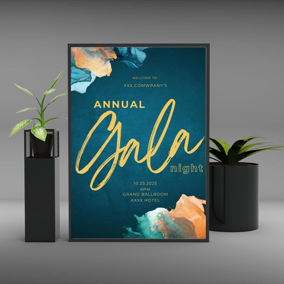 Teal and Gold Gala Night Welcome Sign, Corporate Gala Dinner Signage ...