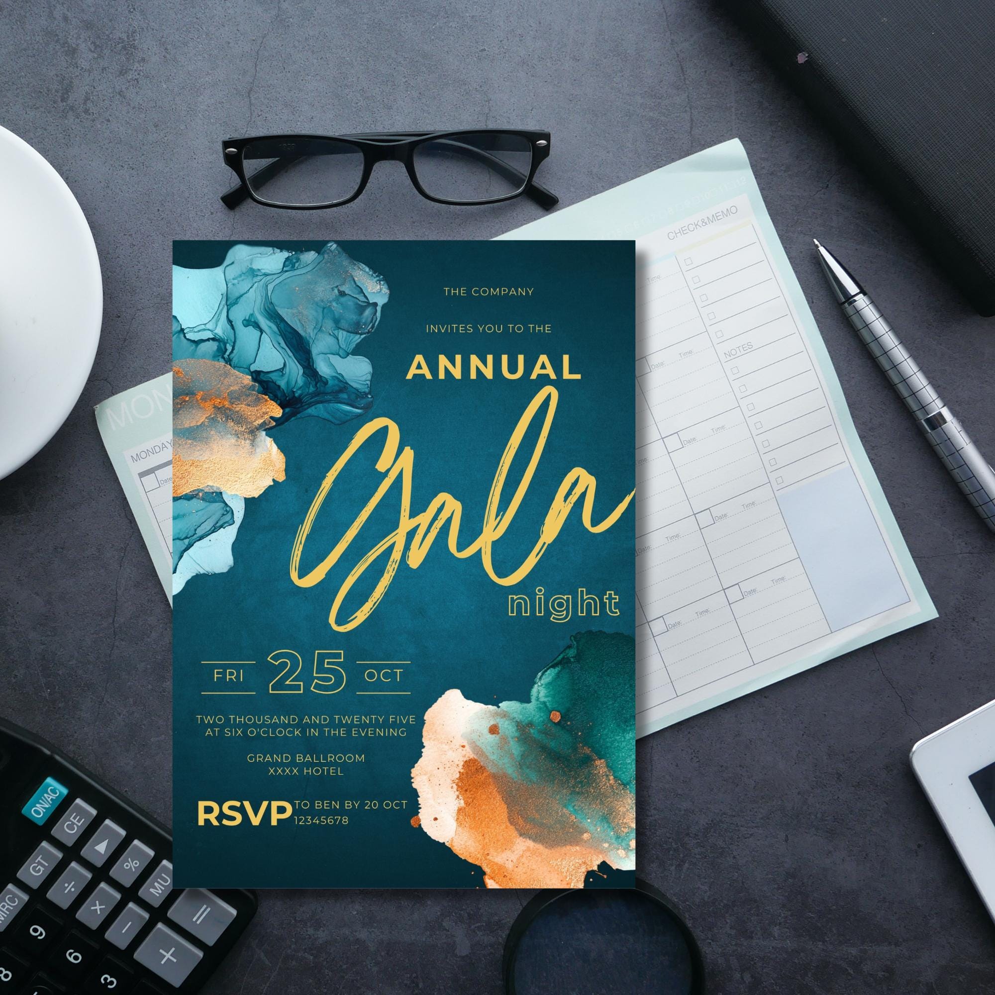 Teal and Gold Gala Night Business Invitation, Corporate Gala Dinner ...