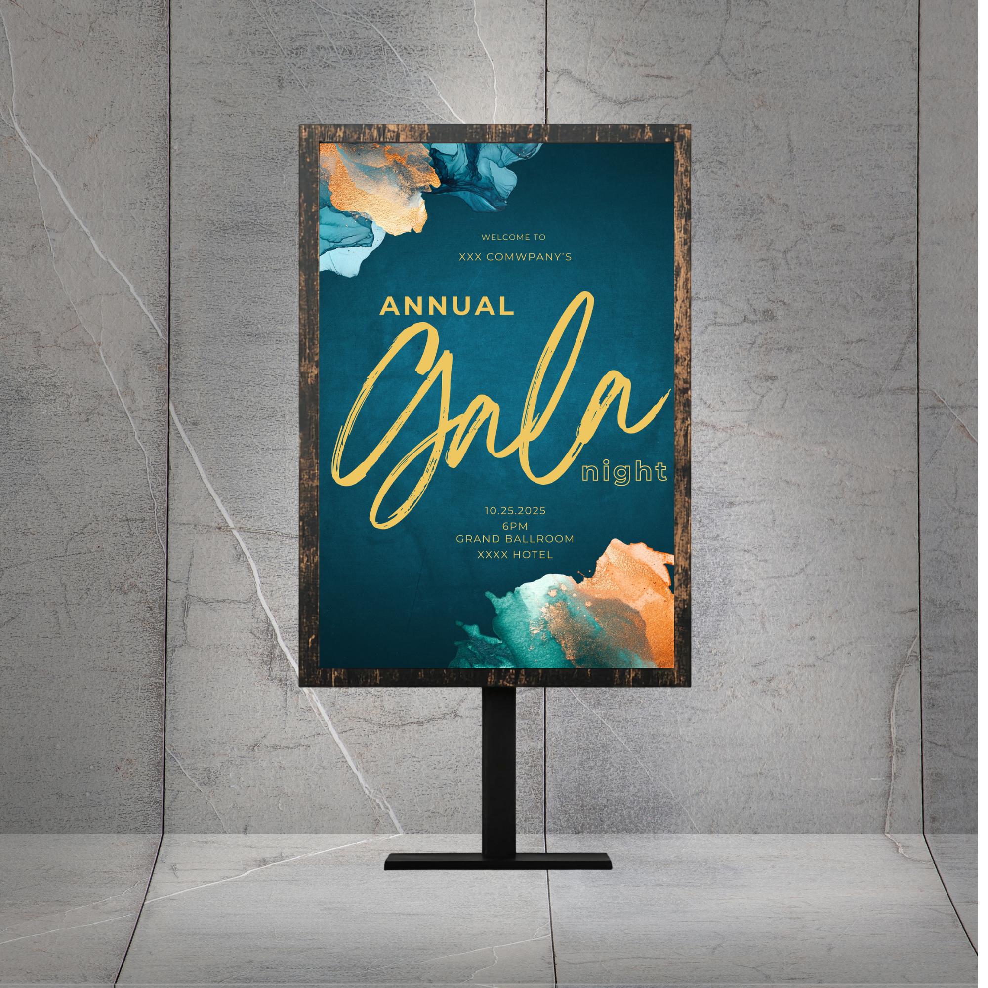 Teal and Gold Gala Night Welcome Sign, Corporate Gala Dinner Signage ...