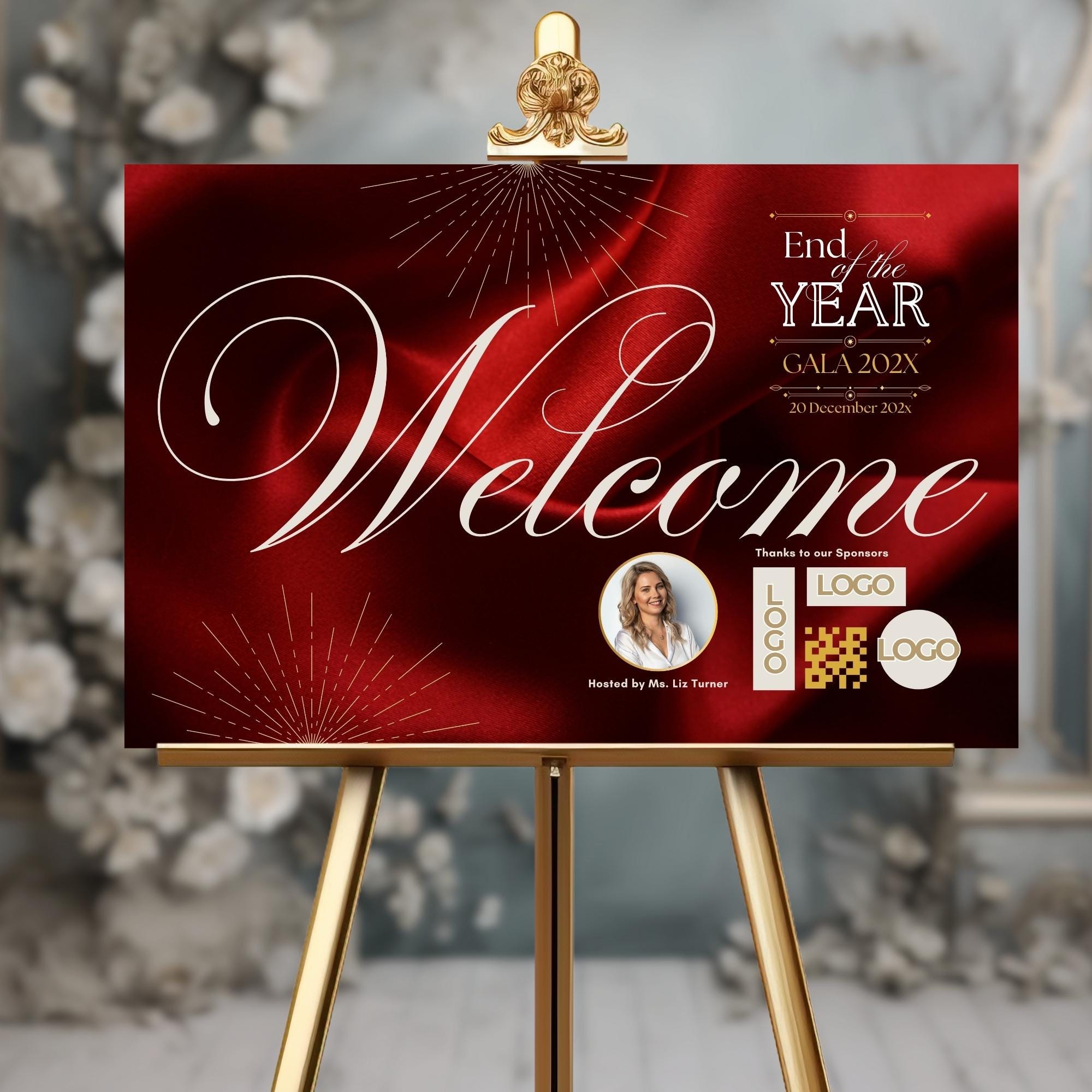 Red and Gold End of the Year Gala Welcome Sign Business Anniversary Red ...