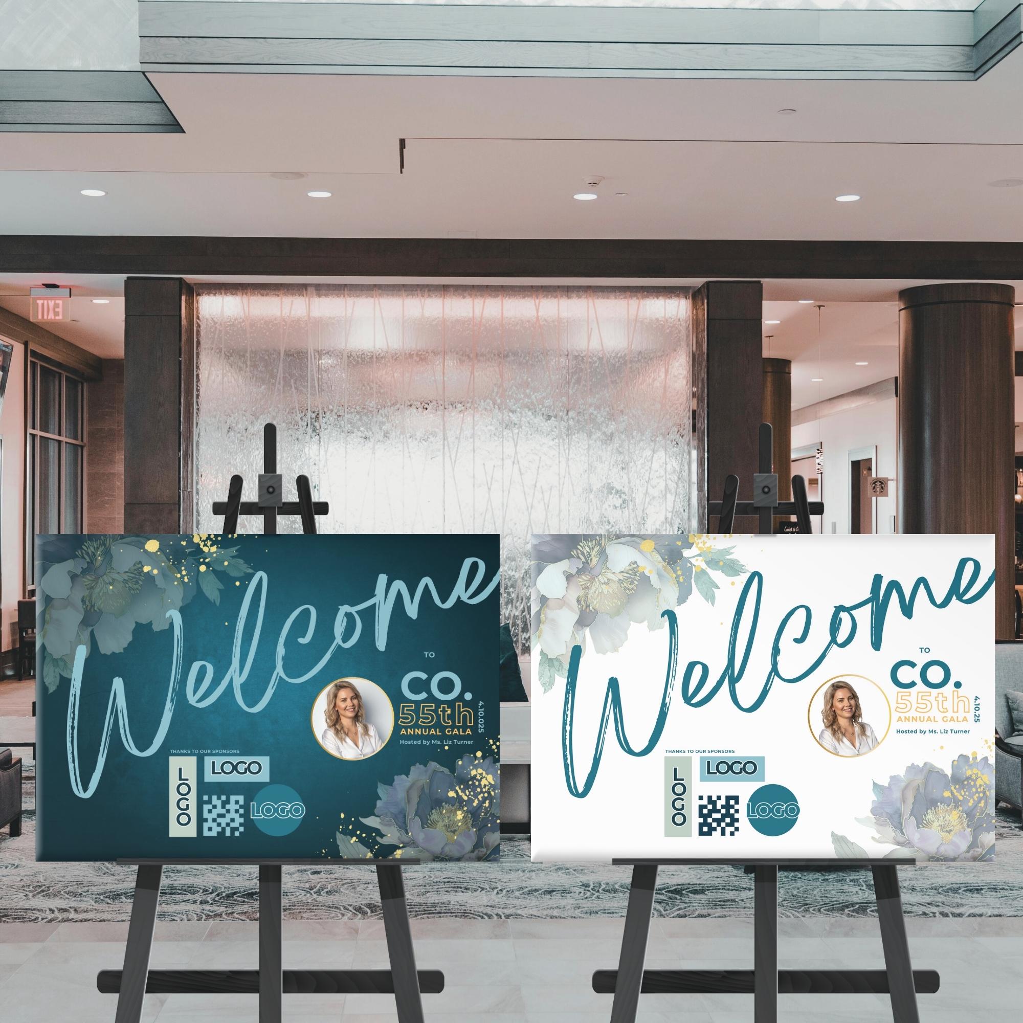 Teal Purple and Gold Floral Company Event Welcome Sign Modern Elegant ...