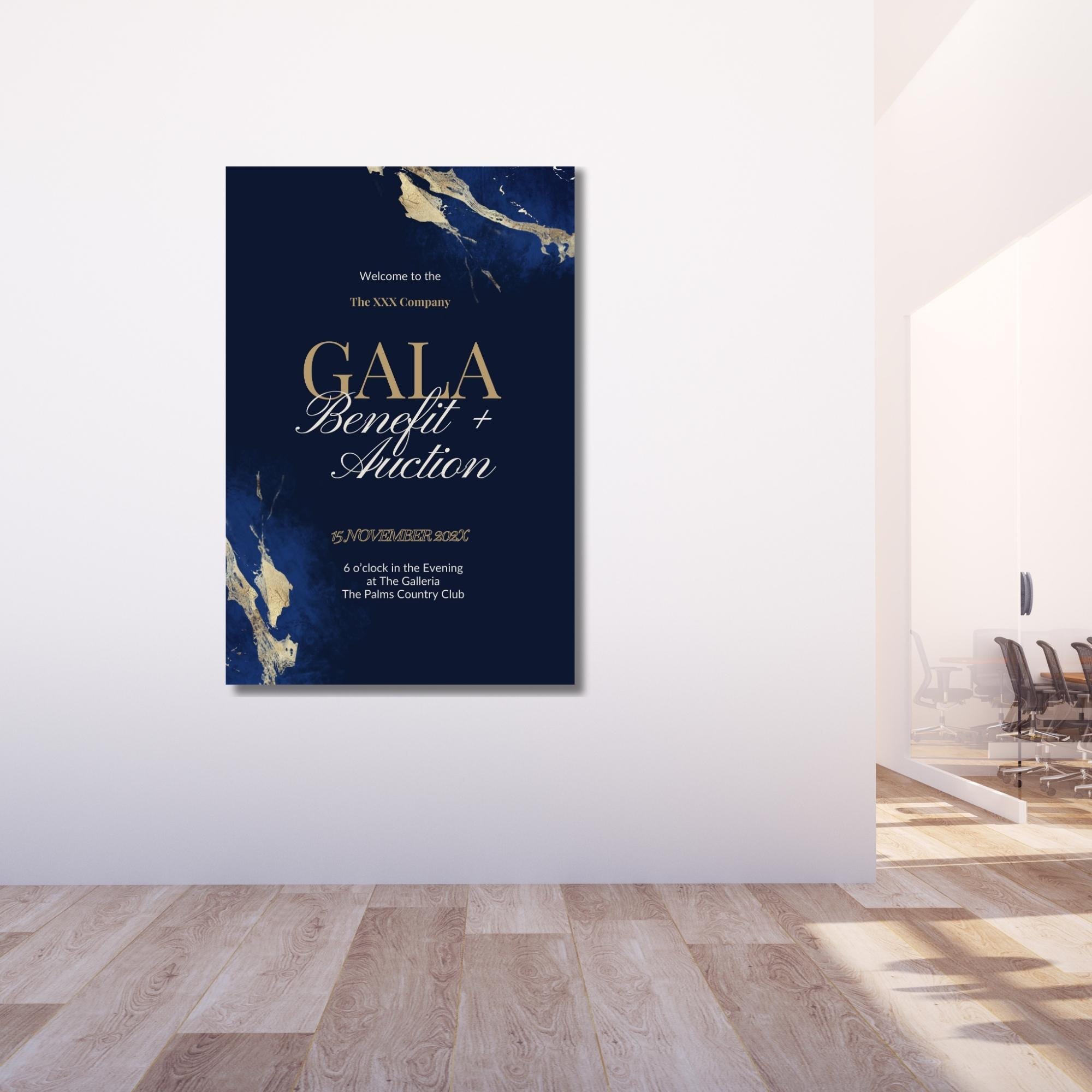 Gala Night Welcome Sign Navy Blue and Gold Benefit Auction Dinner ...