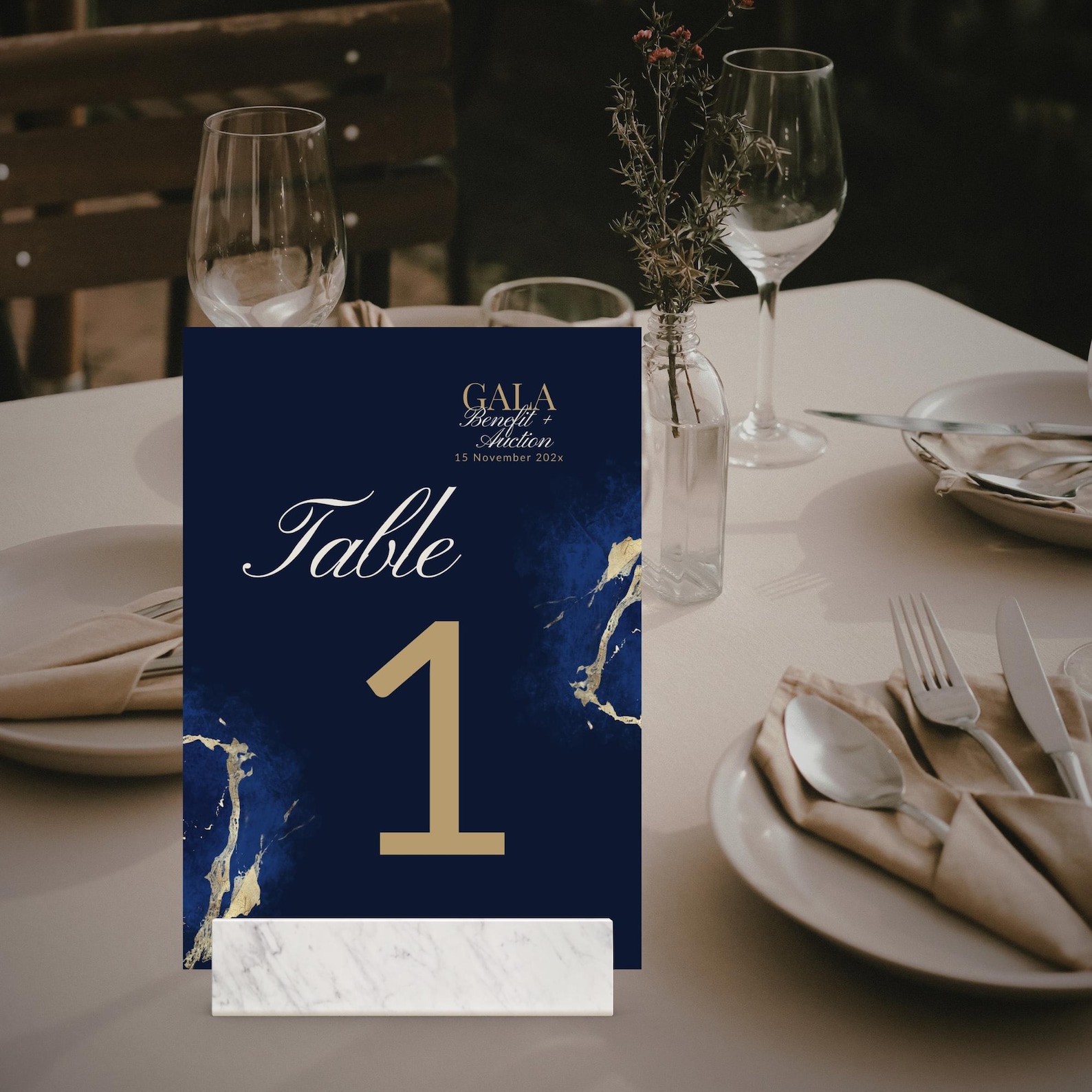 Navy Blue and Gold Table Numbers Gala Benefit Auction Editable Template ...
