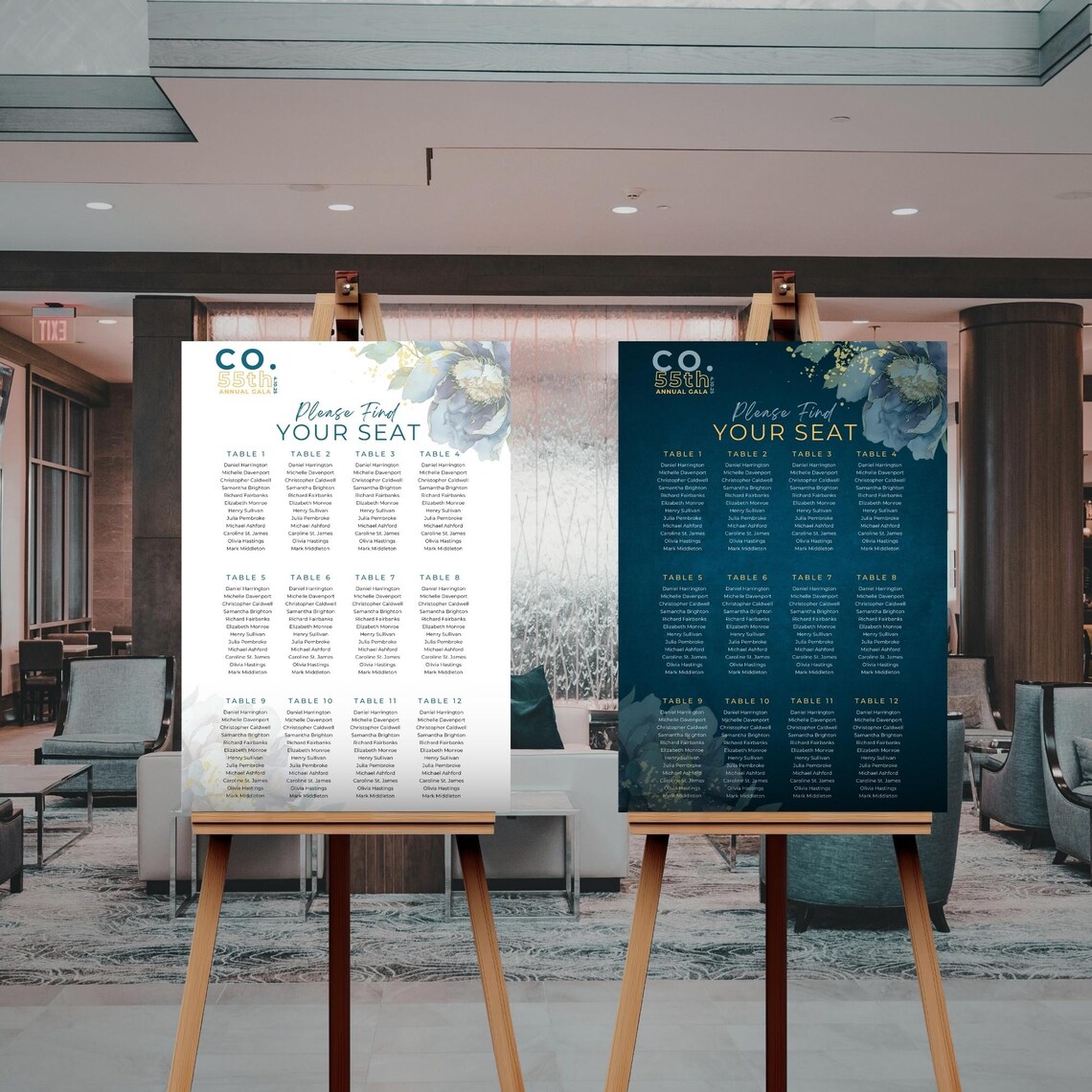 Teal, Purple and Gold Florals Company Event Seating Chart Template ...