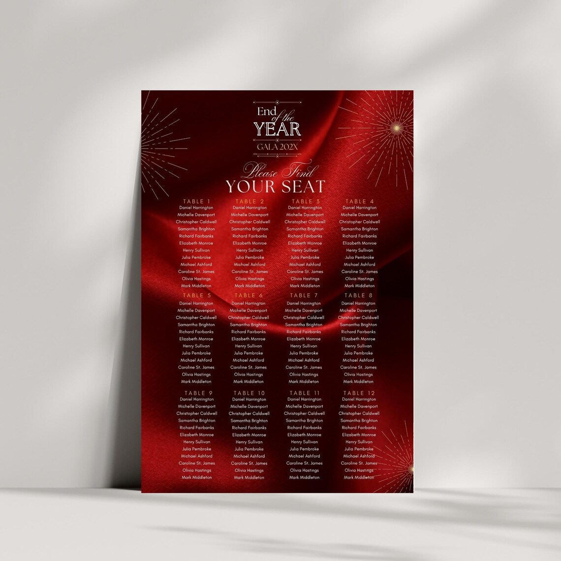 Red and Gold Event Seating Chart Template End of the Year Gala Night ...