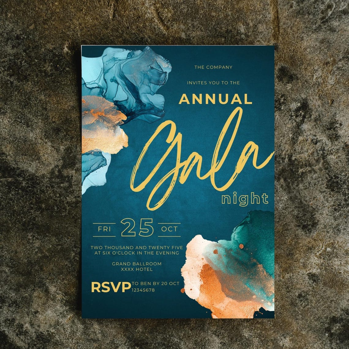 Teal and Gold Gala Night Business Invitation, Corporate Gala Dinner ...