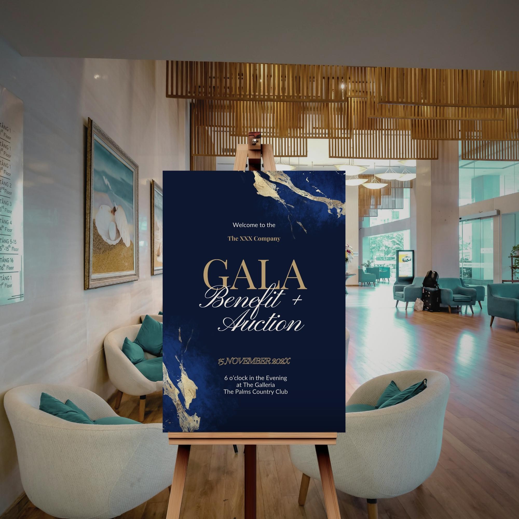 Gala Night Welcome Sign Navy Blue and Gold Benefit Auction Dinner ...