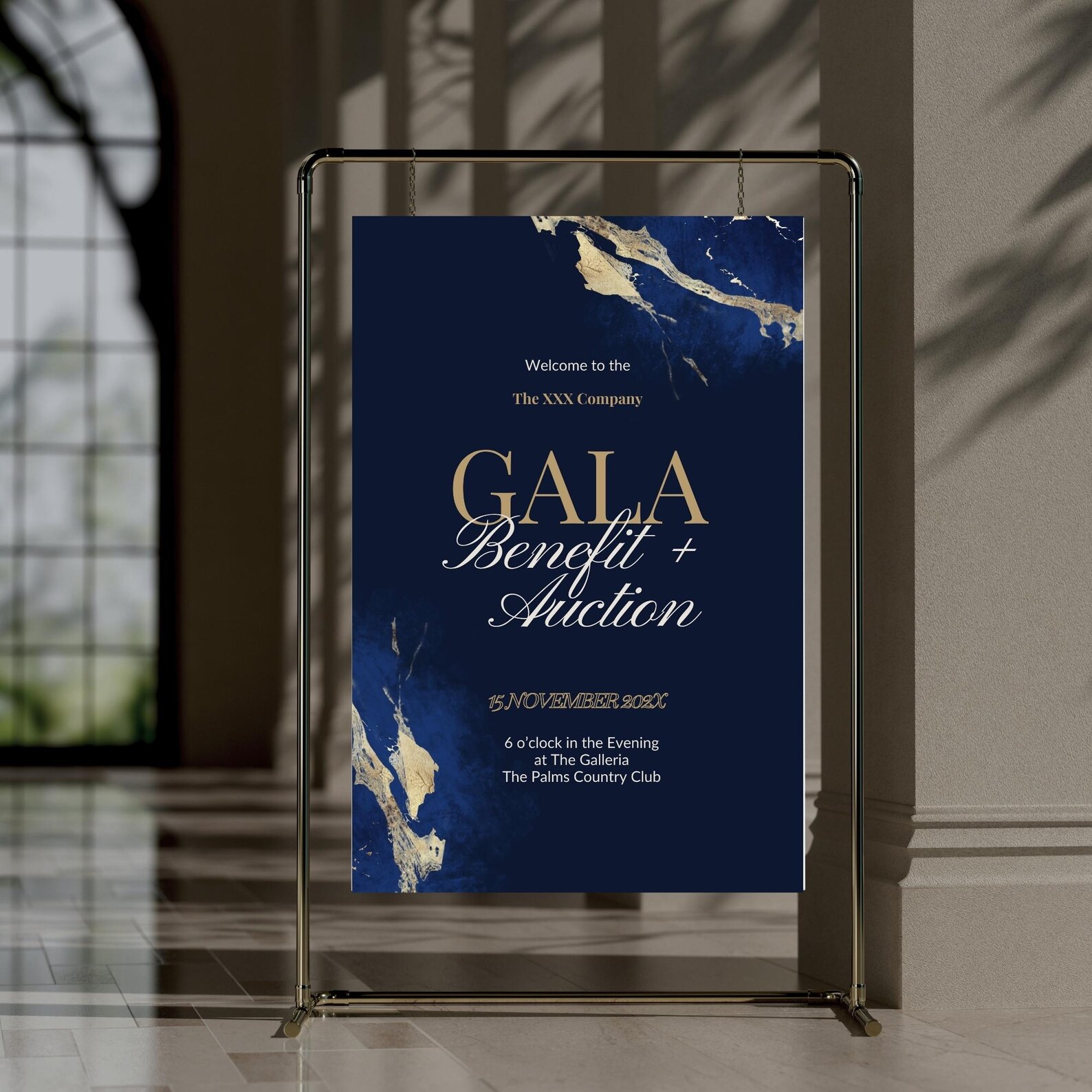 Gala Night Welcome Sign Navy Blue and Gold Benefit Auction Dinner ...