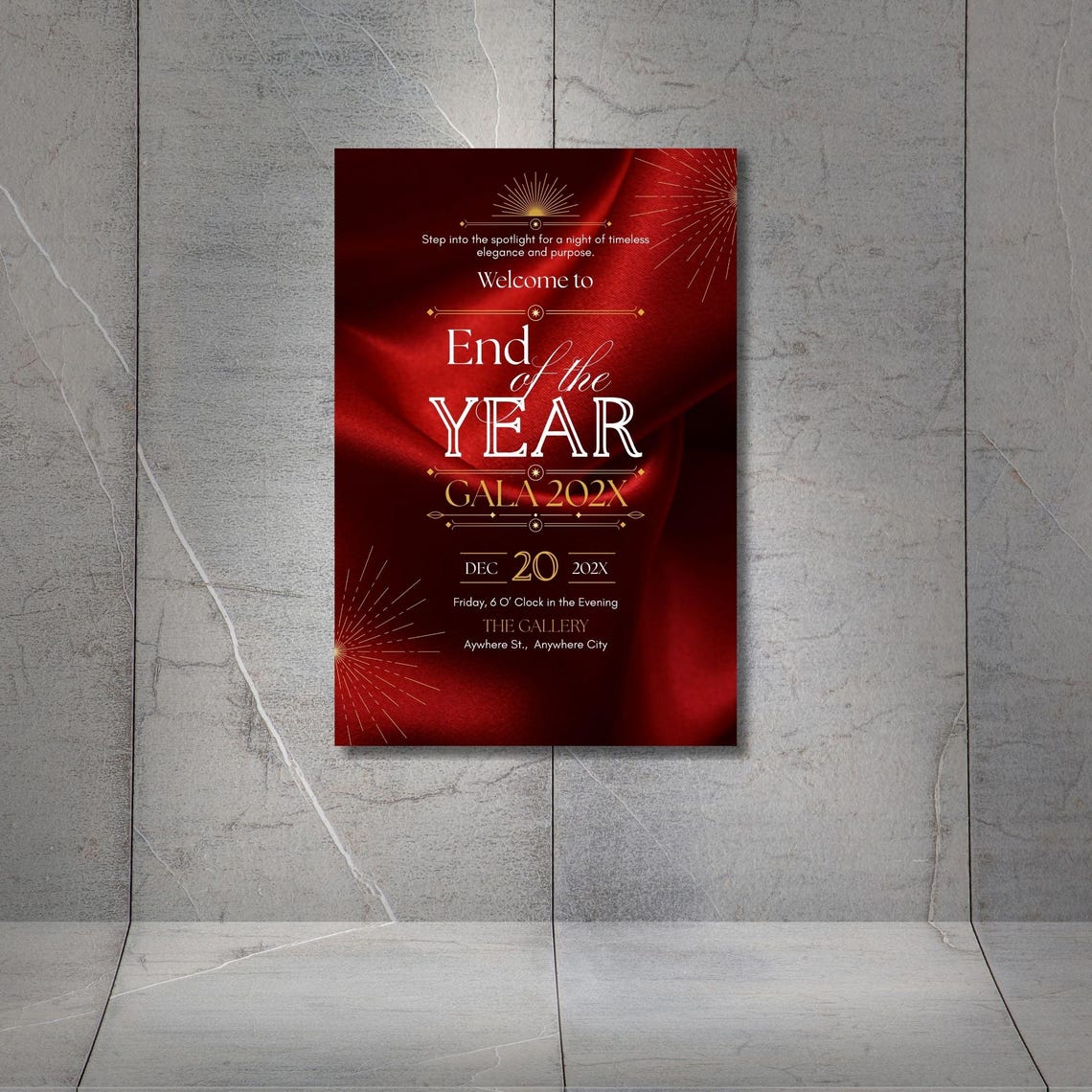 End of the Year Gala Welcome Sign in Red and Gold Business Anniversary ...