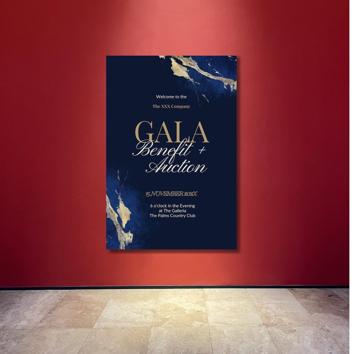 Gala Night Welcome Sign Navy Blue and Gold Benefit Auction Dinner ...