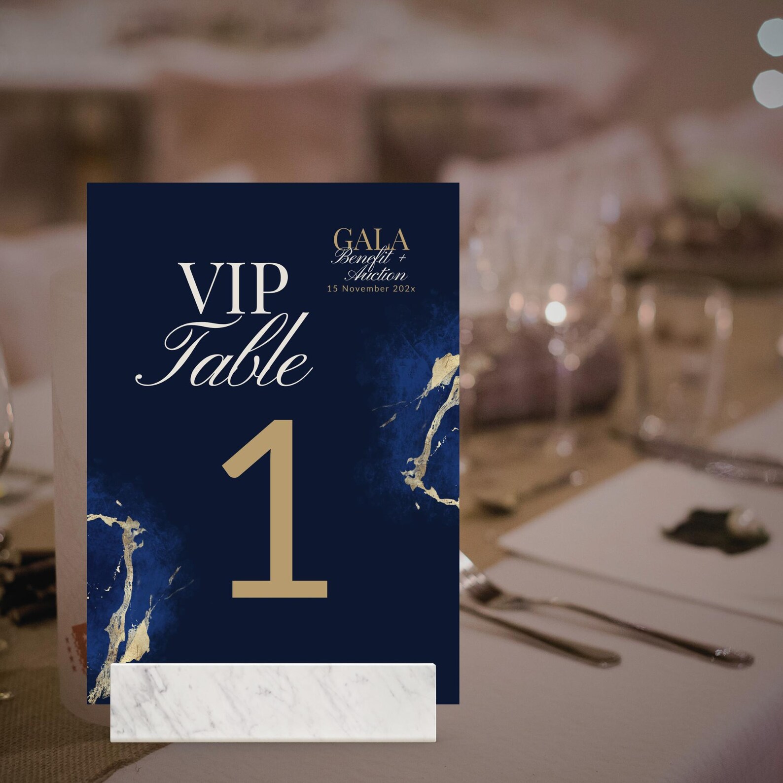 Navy Blue and Gold Table Numbers Gala Benefit Auction Editable Template ...