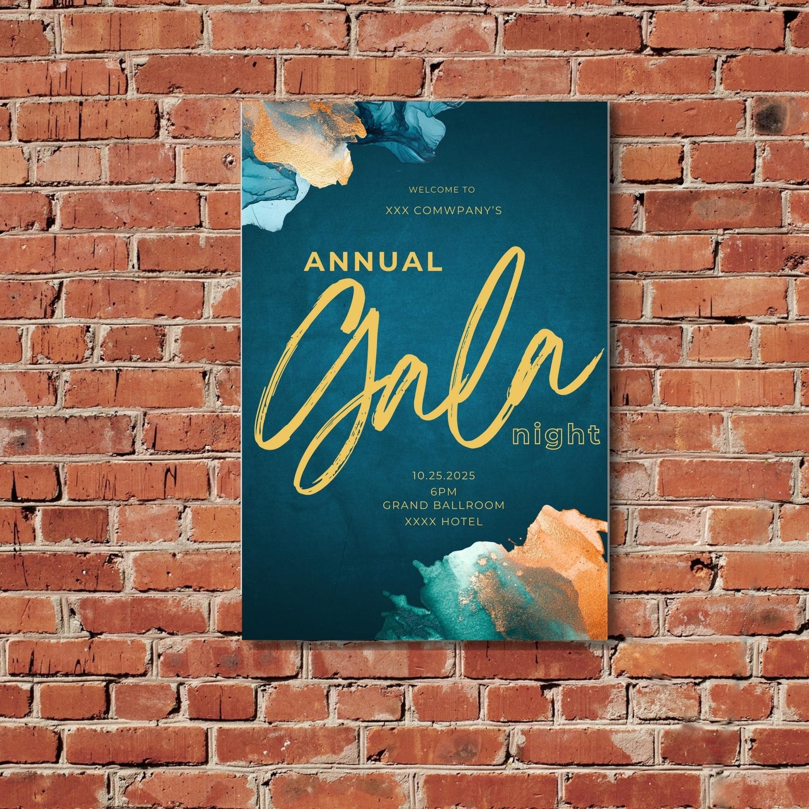 Teal and Gold Gala Night Welcome Sign, Corporate Gala Dinner Signage ...