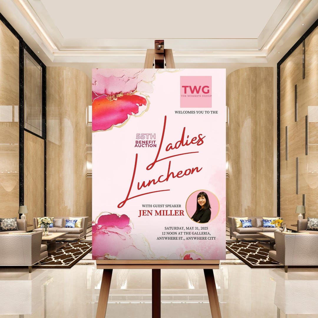 Pink & Gold Welcome Sign: Ladies Luncheon, Benefit Auction (canva ...