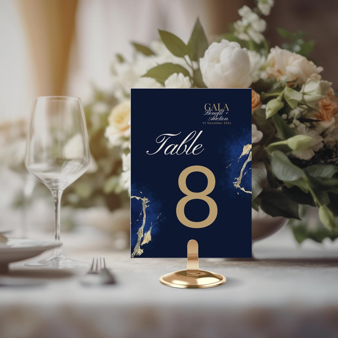Navy Blue and Gold Table Numbers Gala Benefit Auction Editable Template ...