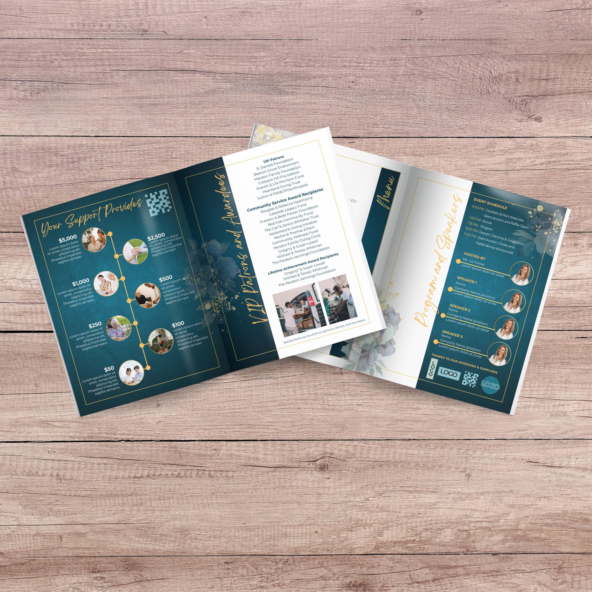 Gala Auction Corporate Event Program Booklet Teal Purple and Gold ...