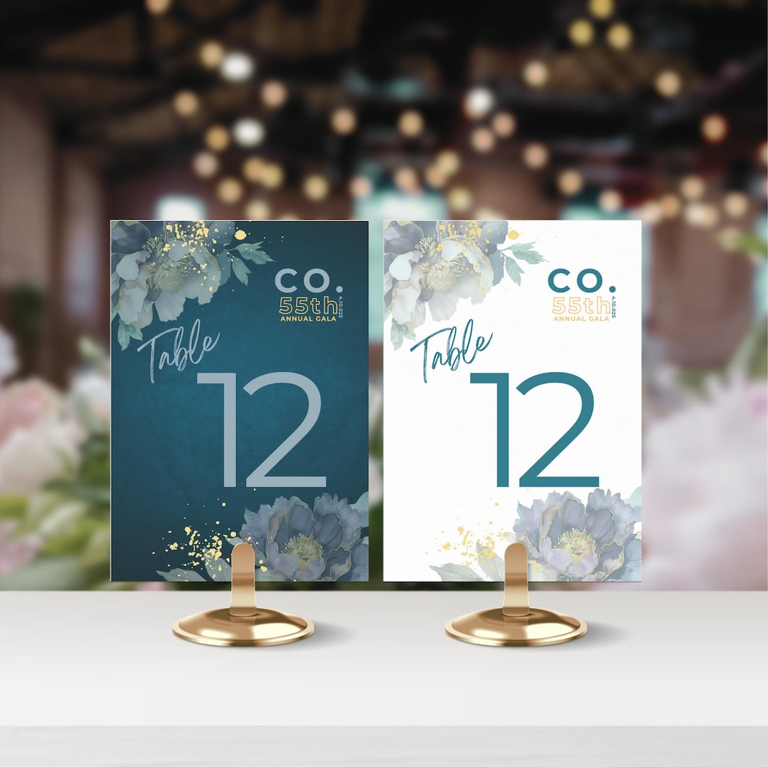 Teal Purple and Gold Florals Minimalist Company Event Table Numbers ...
