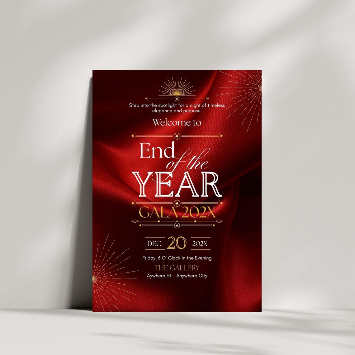 End of the Year Gala Welcome Sign in Red and Gold Business Anniversary ...