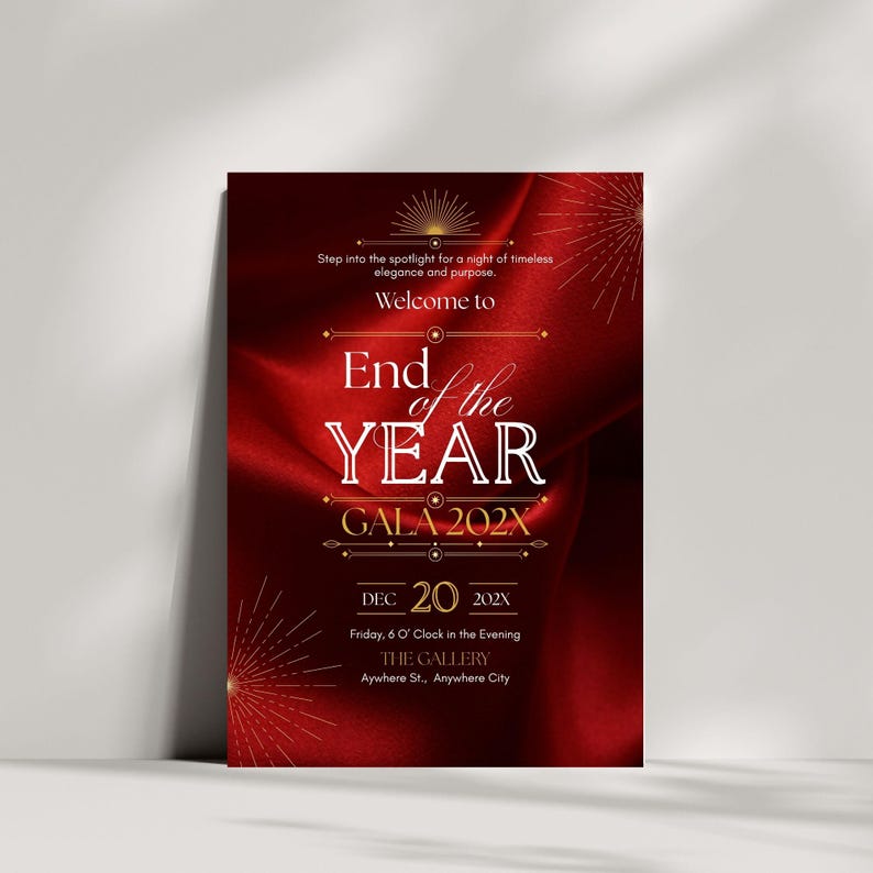 End of the Year Gala Welcome Sign in Red and Gold Business Anniversary ...