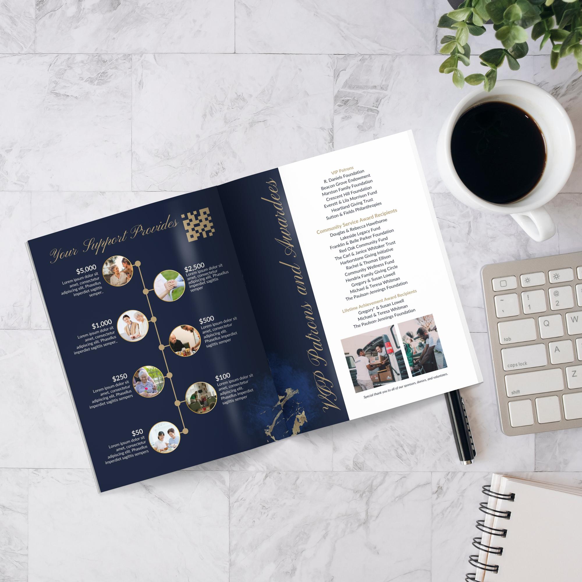 Gala Event Program Booklet Benefit Auction Navy Blue and Gold Nonprofit ...