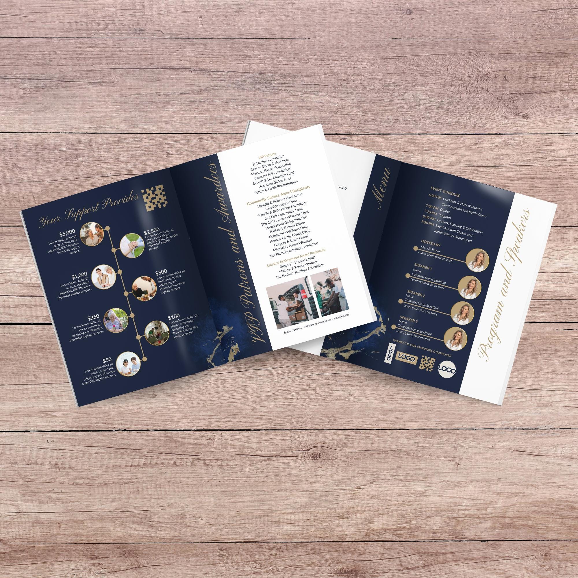 Gala Event Program Booklet Benefit Auction Navy Blue and Gold Nonprofit ...