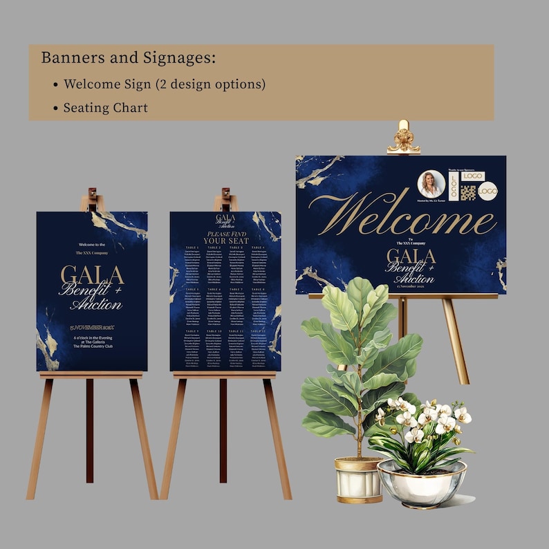 Gala Night Event Suite Fundraiser Bundle Navy Blue and Gold Benefit ...