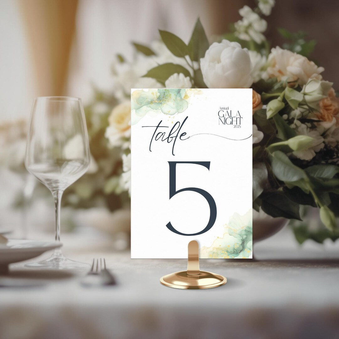 Modern Minimalist Dusty Green and Gold Gala Night Company Event Table ...