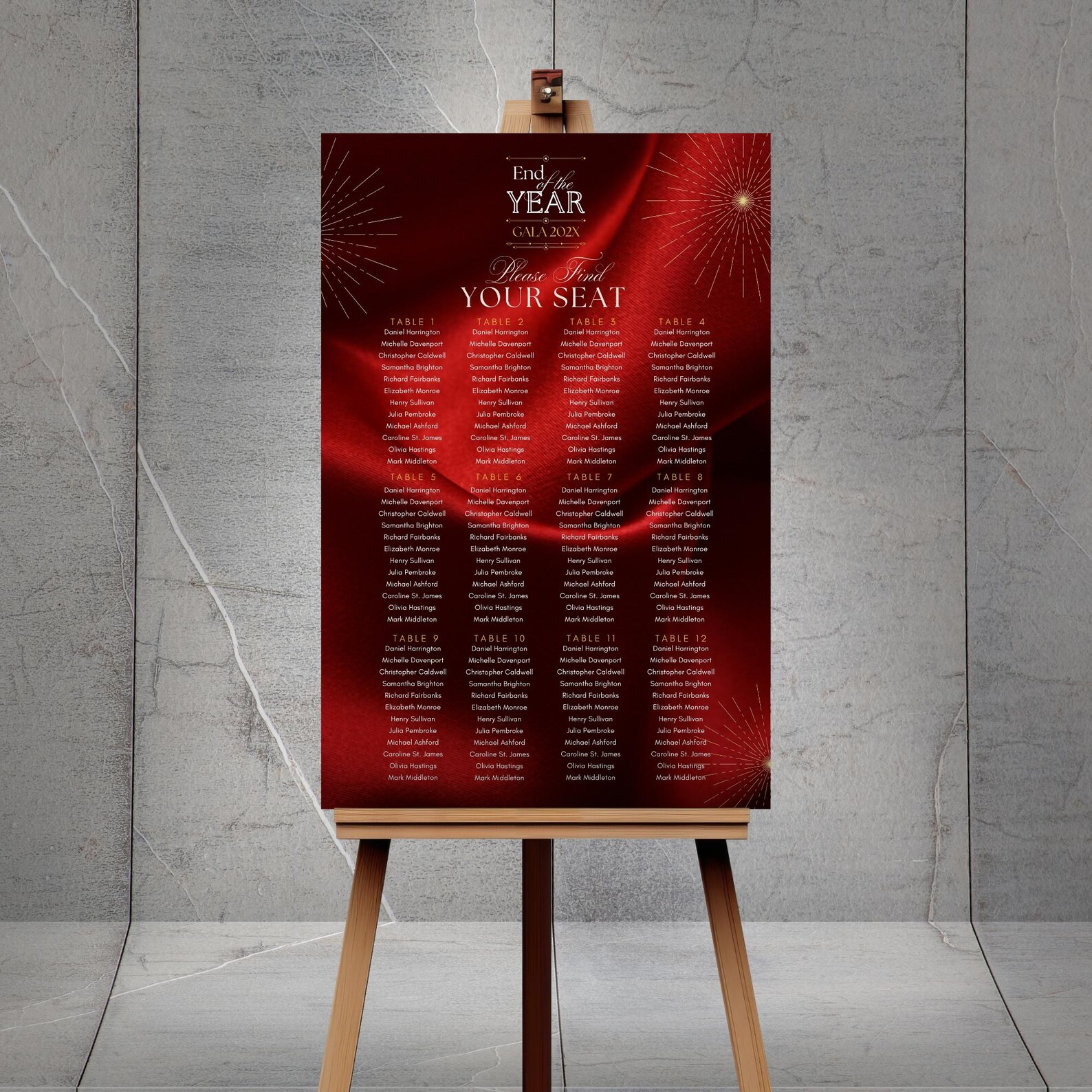 Red and Gold Event Seating Chart Template End of the Year Gala Night ...