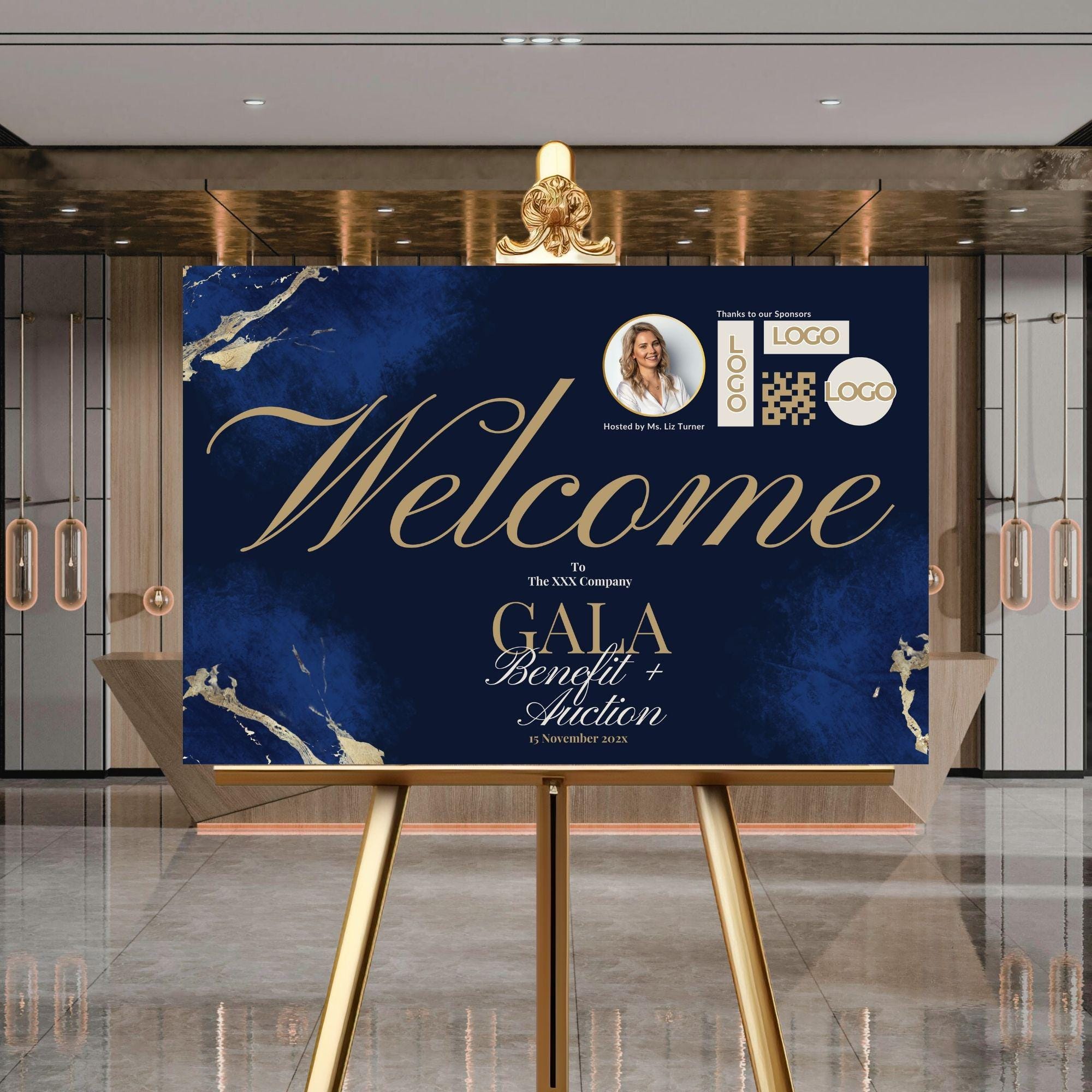 Gala Night Benefit Auction Navy Blue and Gold Corporate Event Gala ...
