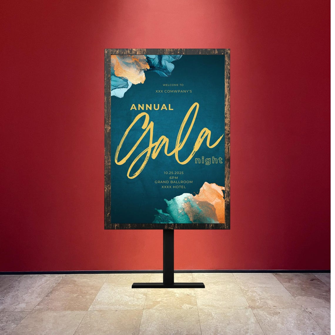 Teal and Gold Gala Night Welcome Sign, Corporate Gala Dinner Signage ...