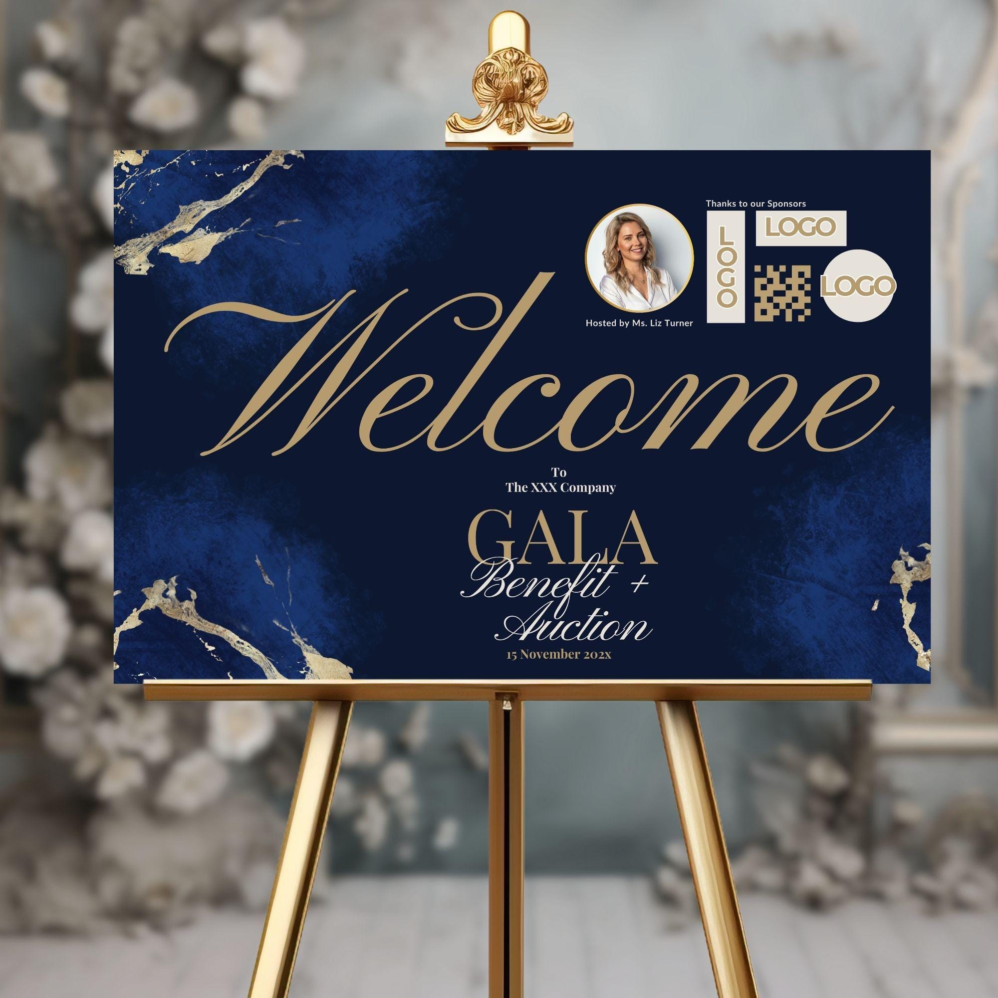 Gala Night Benefit Auction Navy Blue and Gold Corporate Event Gala ...