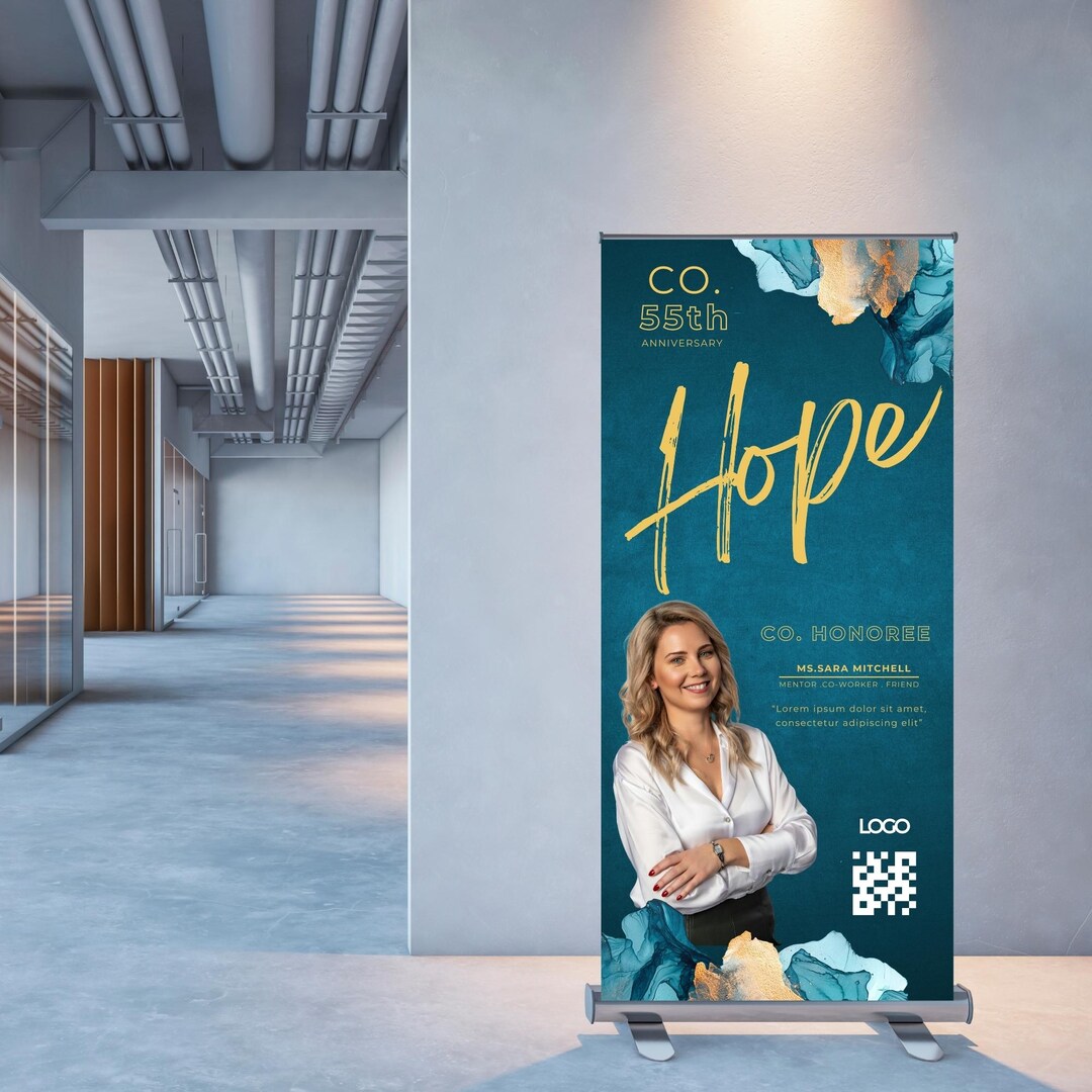 Teal and Gold Corporate Banner, Business Event 33x81 Inches Signage ...