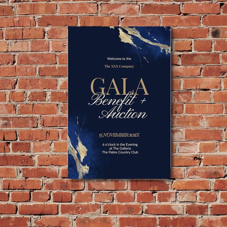 Gala Night Welcome Sign Navy Blue and Gold Benefit Auction Dinner ...