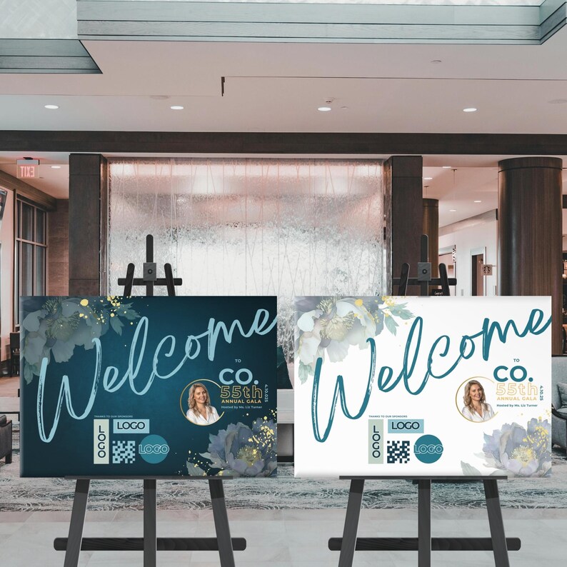 Teal, Purple and Gold Floral Company Event Welcome Sign, Modern Elegant ...