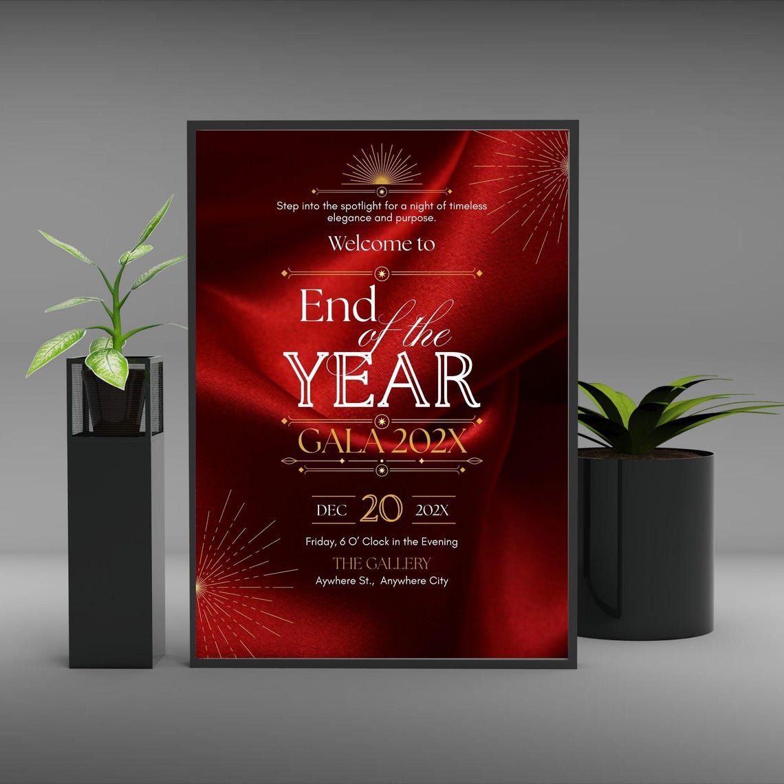 End of the Year Gala Welcome Sign in Red and Gold Business Anniversary ...