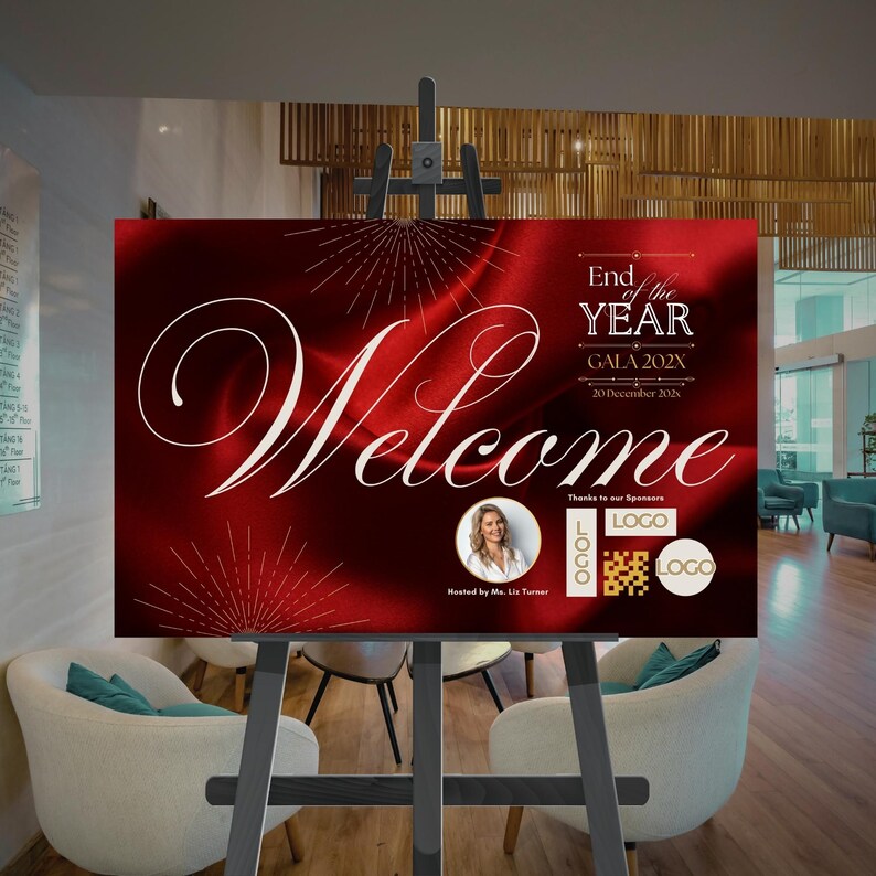 Red and Gold End of the Year Gala Welcome Sign Business Anniversary Red ...