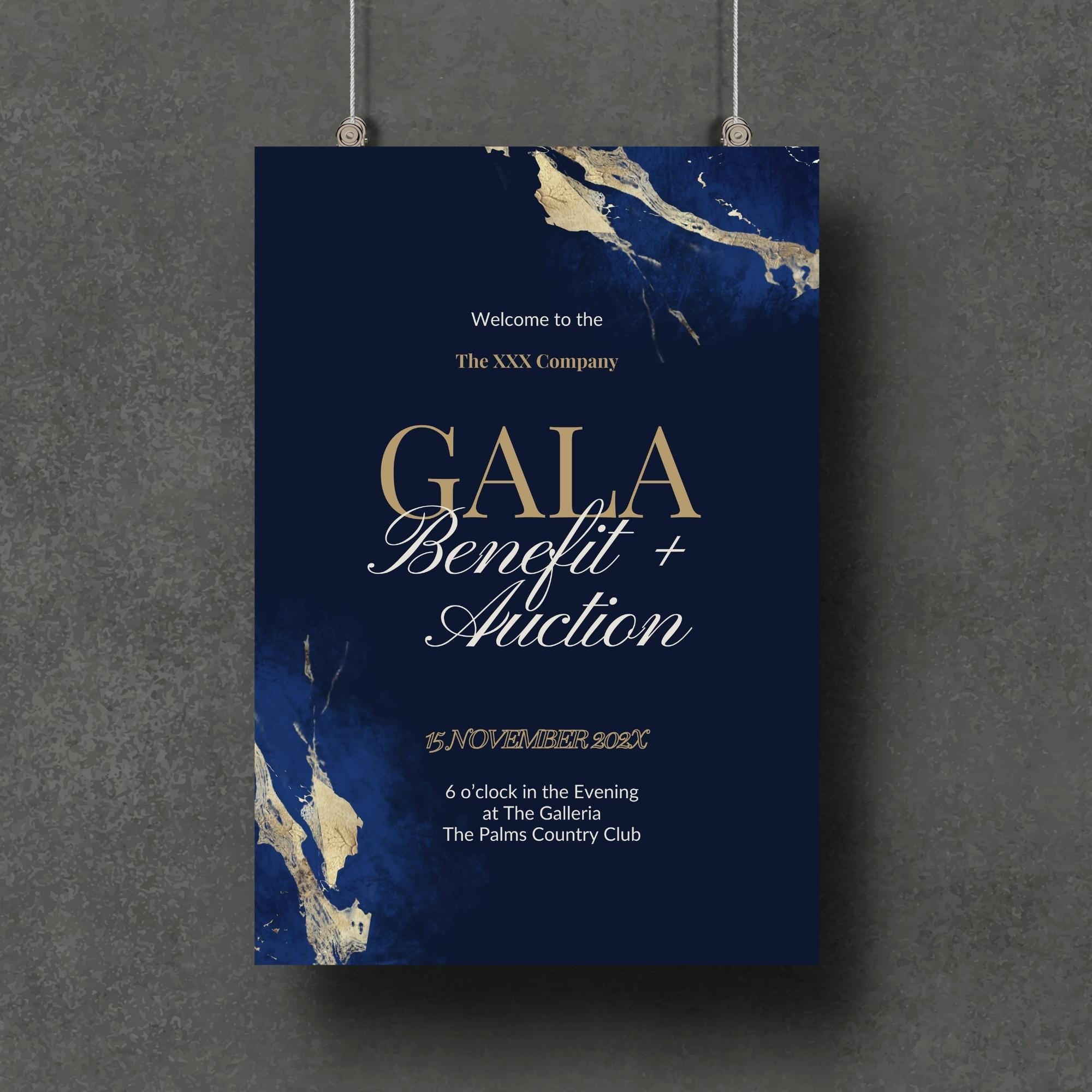 Gala Night Welcome Sign Navy Blue and Gold Benefit Auction Dinner ...