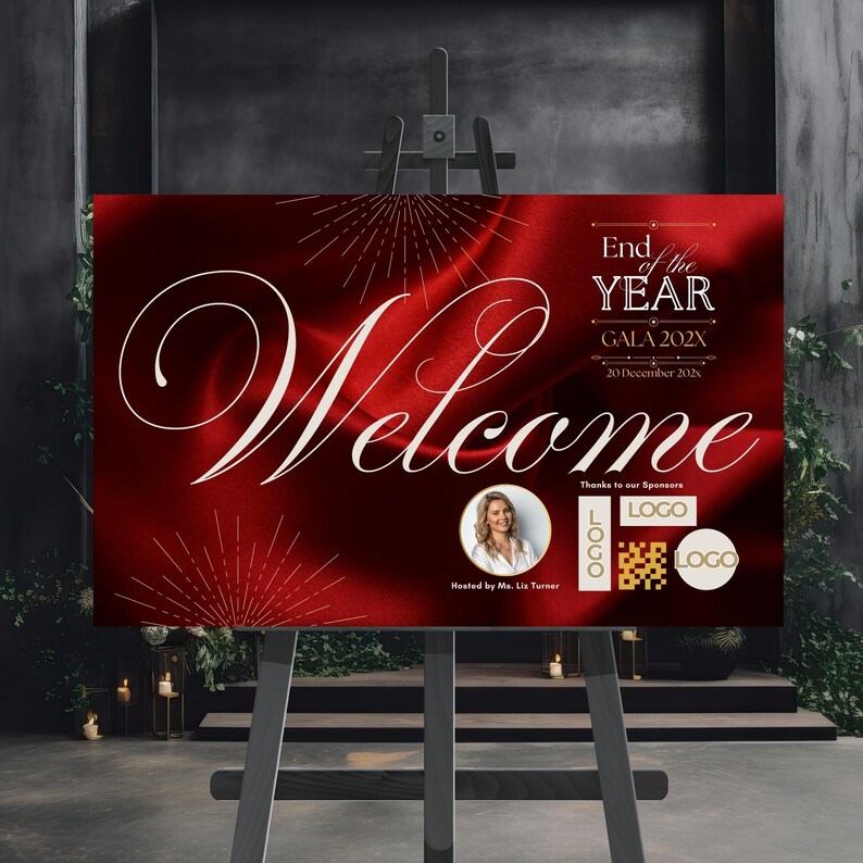 Red and Gold End of the Year Gala Welcome Sign Business Anniversary Red ...
