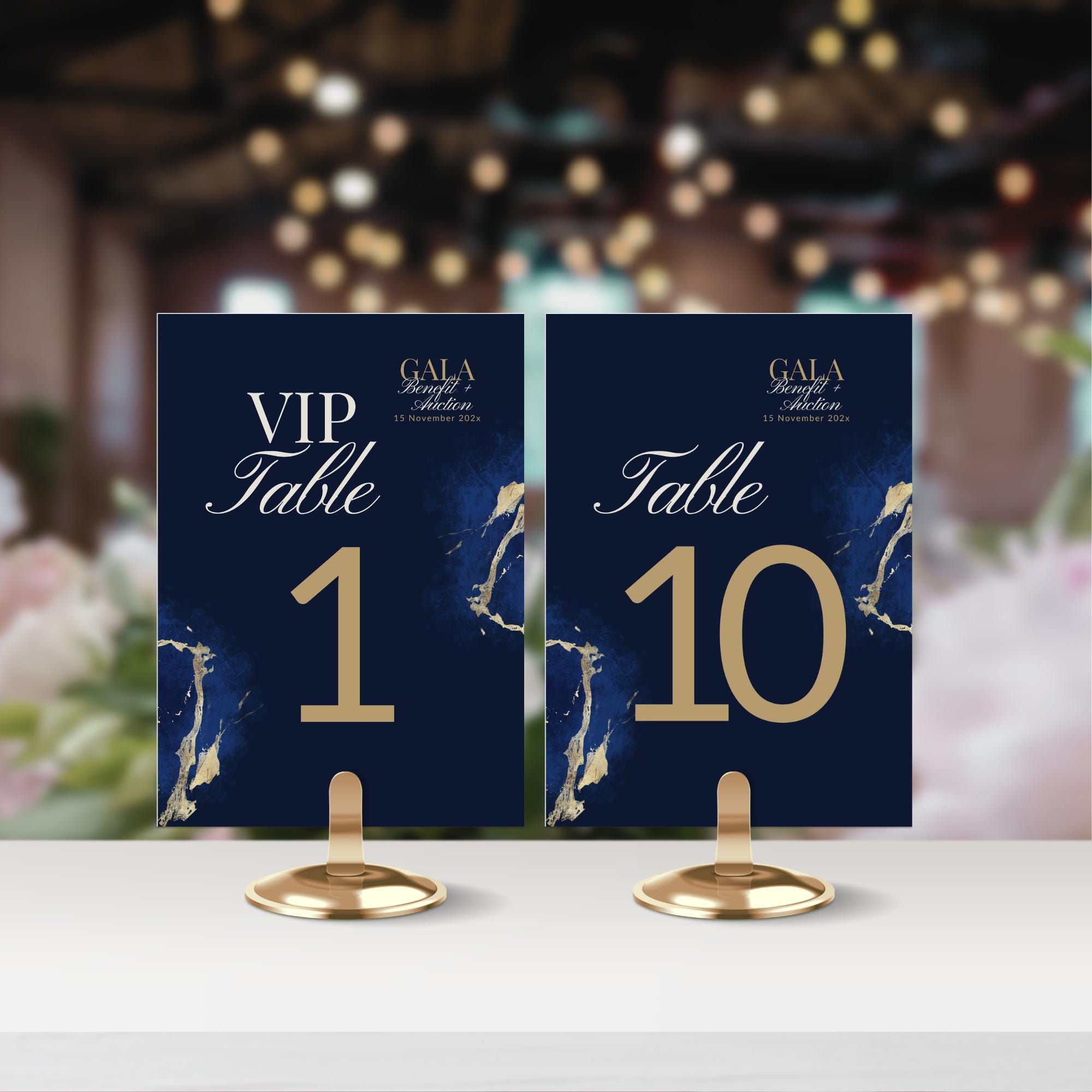 Navy Blue and Gold Table Numbers Gala Benefit Auction Editable Template ...