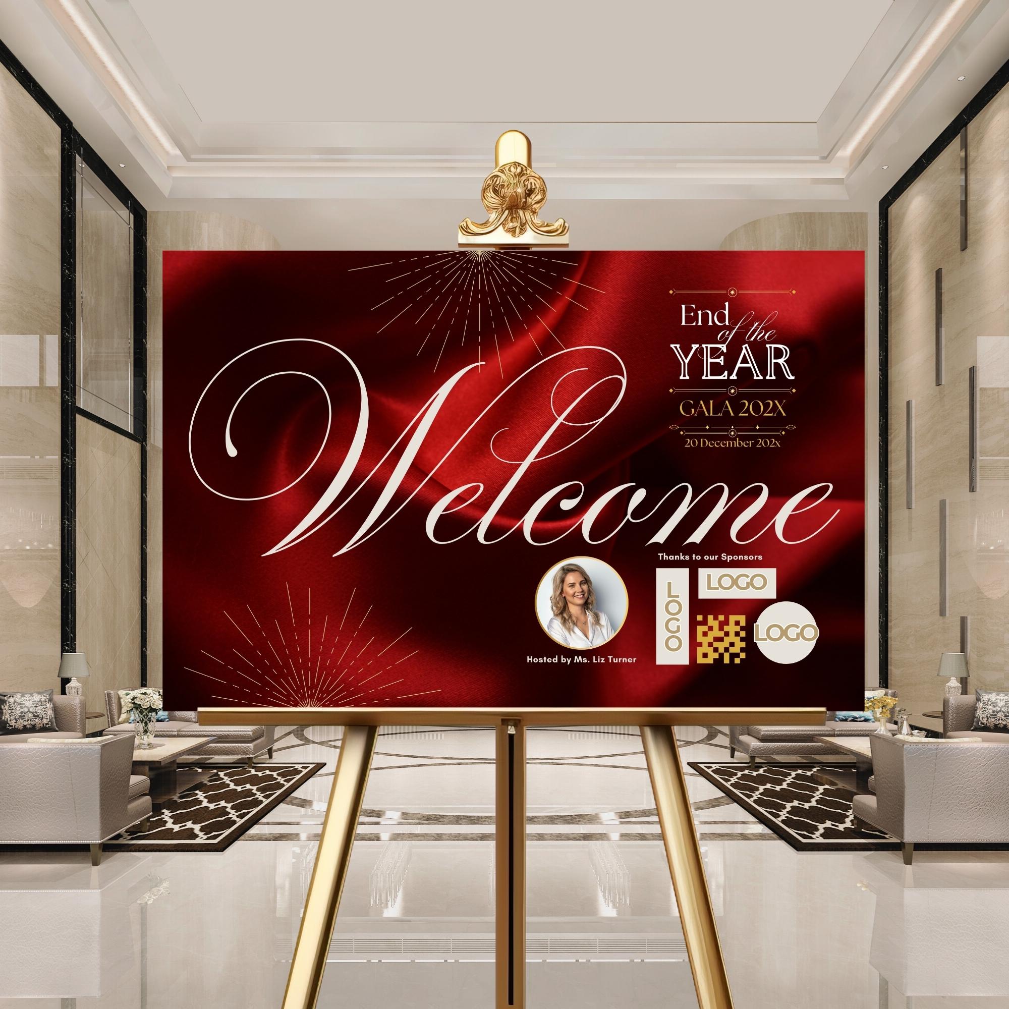 Red and Gold End of the Year Gala Welcome Sign Business Anniversary Red ...
