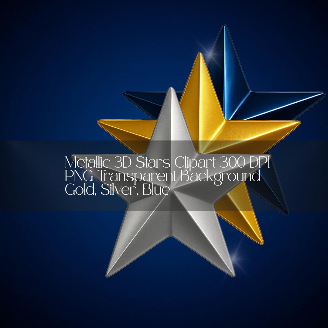 3D Star Metallic Clipart PNG 300 DPI Midnight Blue Gold Silver Stars ...