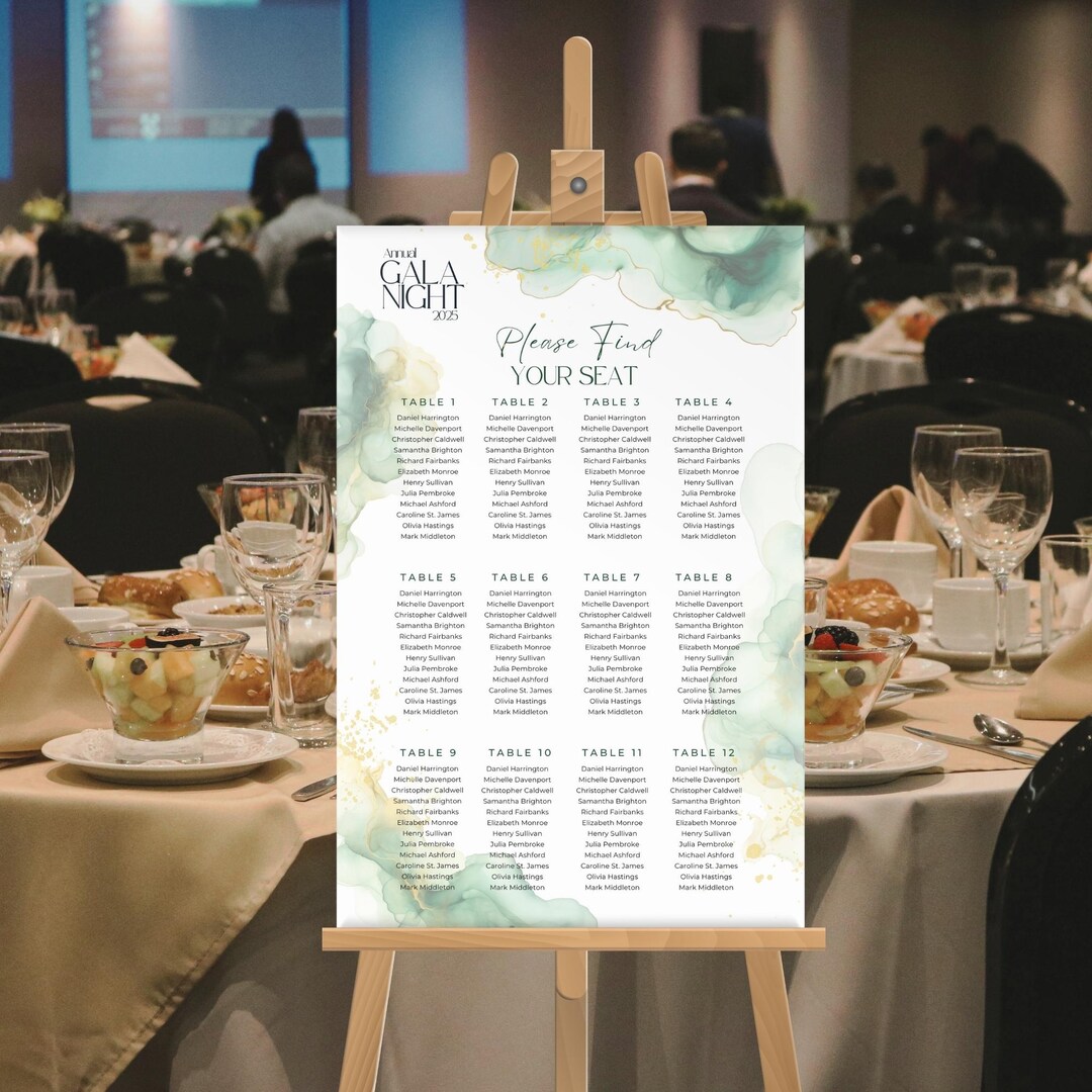 Dusty Green & Gold Seating Chart Template: Minimalist Gala Design ...