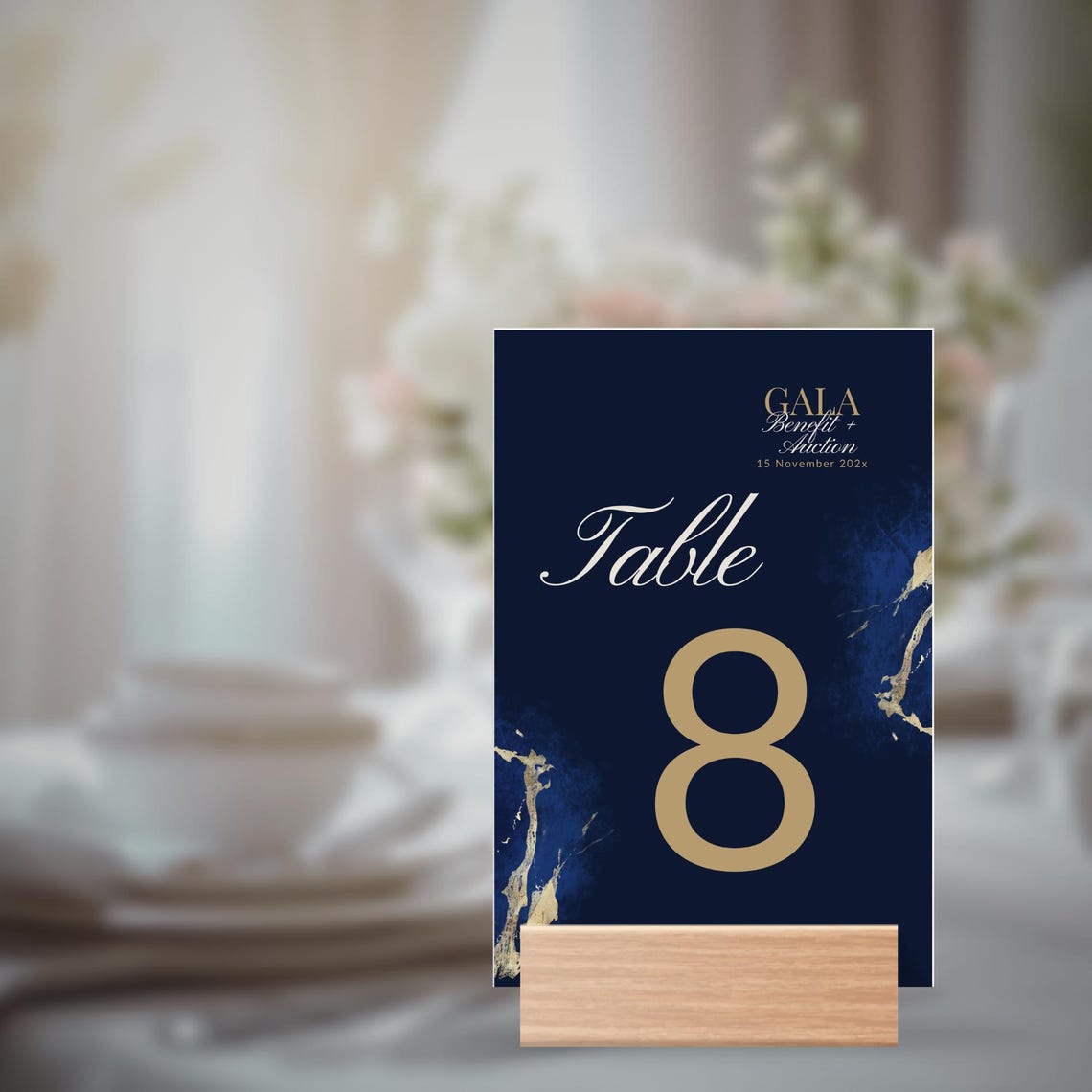 Navy Blue and Gold Table Numbers Gala Benefit Auction Editable Template ...