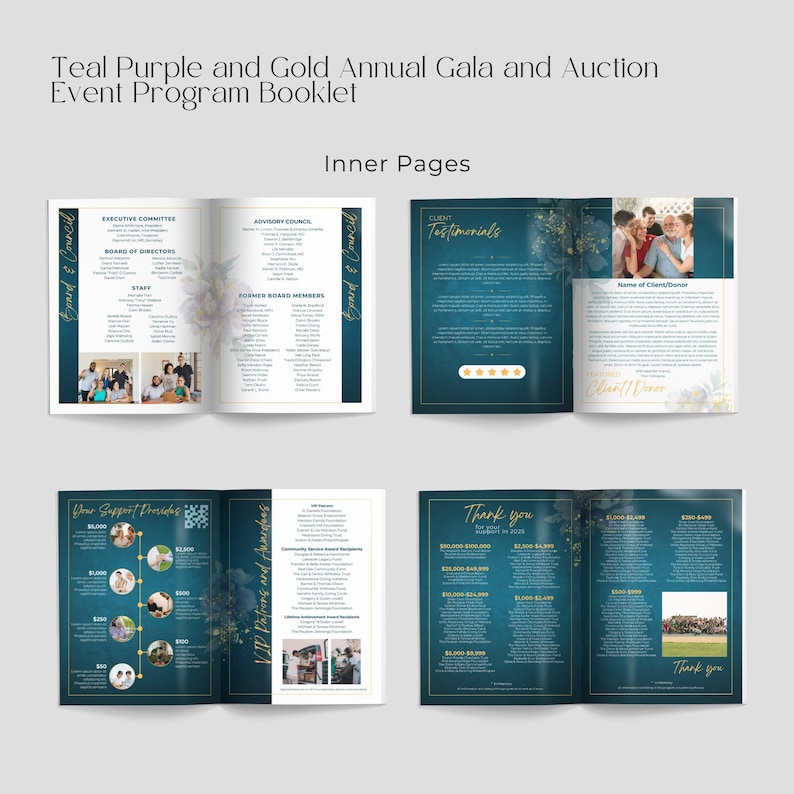 Gala Auction Corporate Event Program Booklet Teal Purple and Gold ...