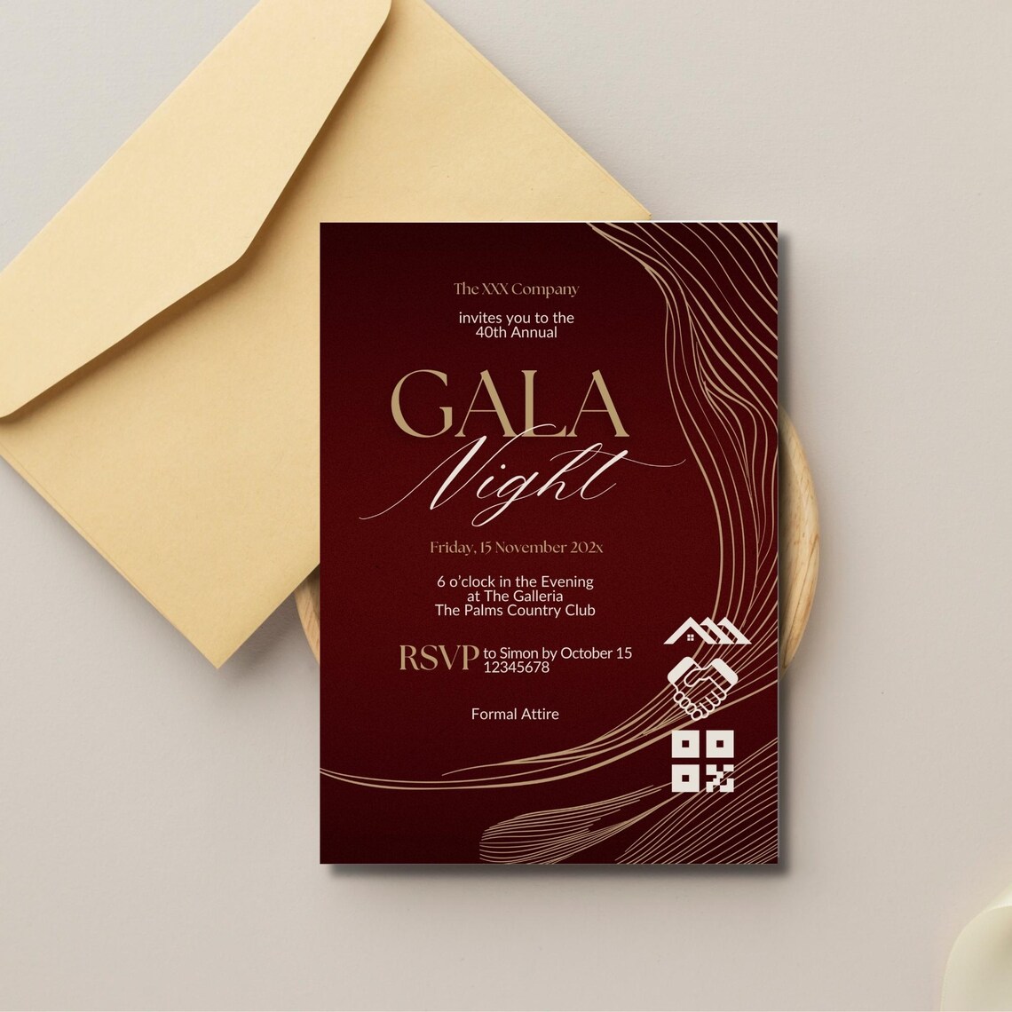 Elegant Gala Night Invitation Burgundy Red and Gold Business ...