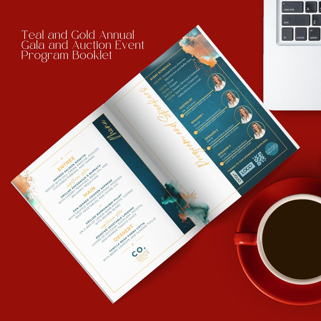Gala Night Auction Corporate Event Program Booklet Teal and Gold ...